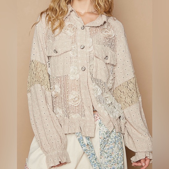 POL | Jackets & Coats | Nwt Pol Balloon Sleeve Eyelet Lace Floral Mixed ...